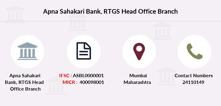 Apna Sahakari Bank RTGS Head Office IFSC Code ASBL0000001