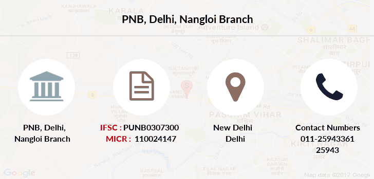PNB Delhi, Nangloi IFSC Code PUNB0307300