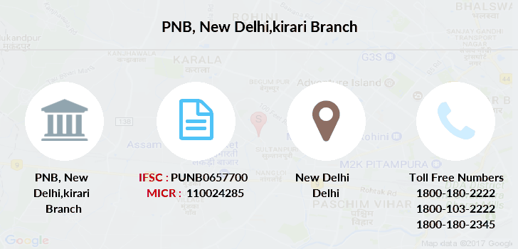 PNB New Delhi,kirari IFSC Code PUNB0657700