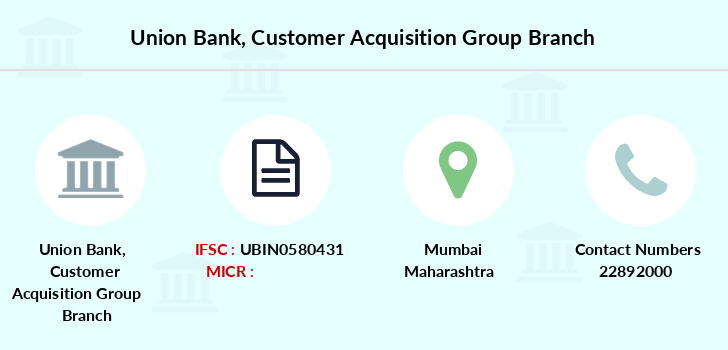 Union Bank Customer Acquisition Group IFSC Code UBIN0580431